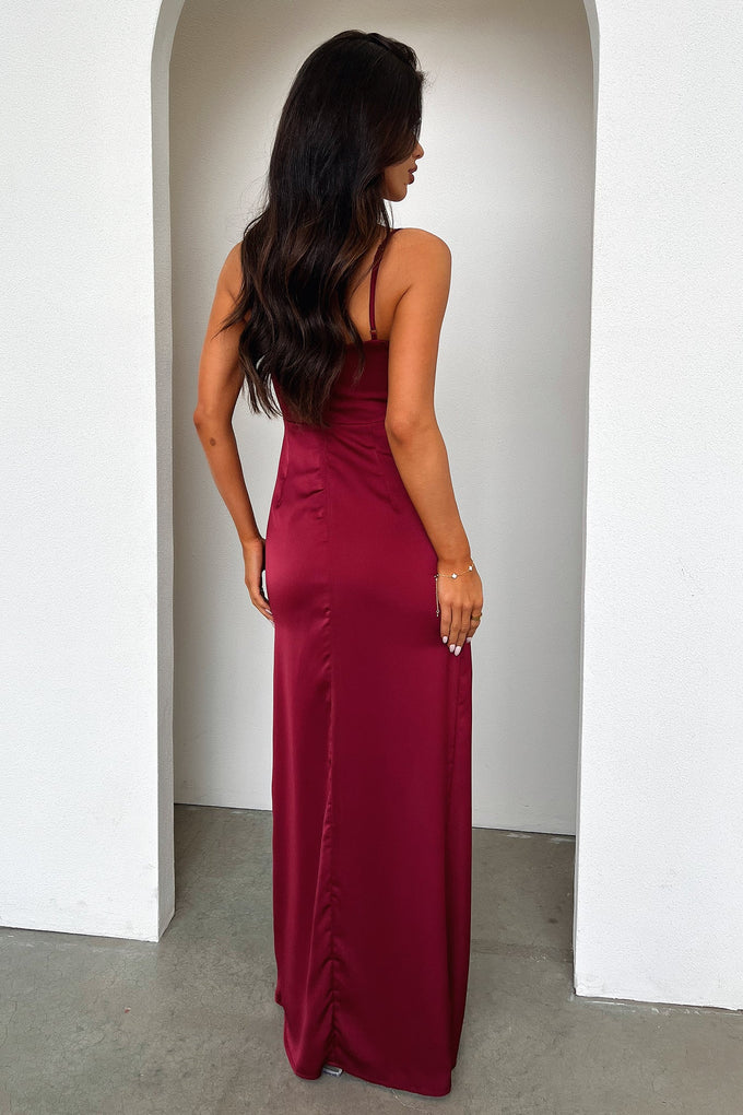 Aiana Satin Maxi Dress - Burgundy – Thats So Fetch NZ