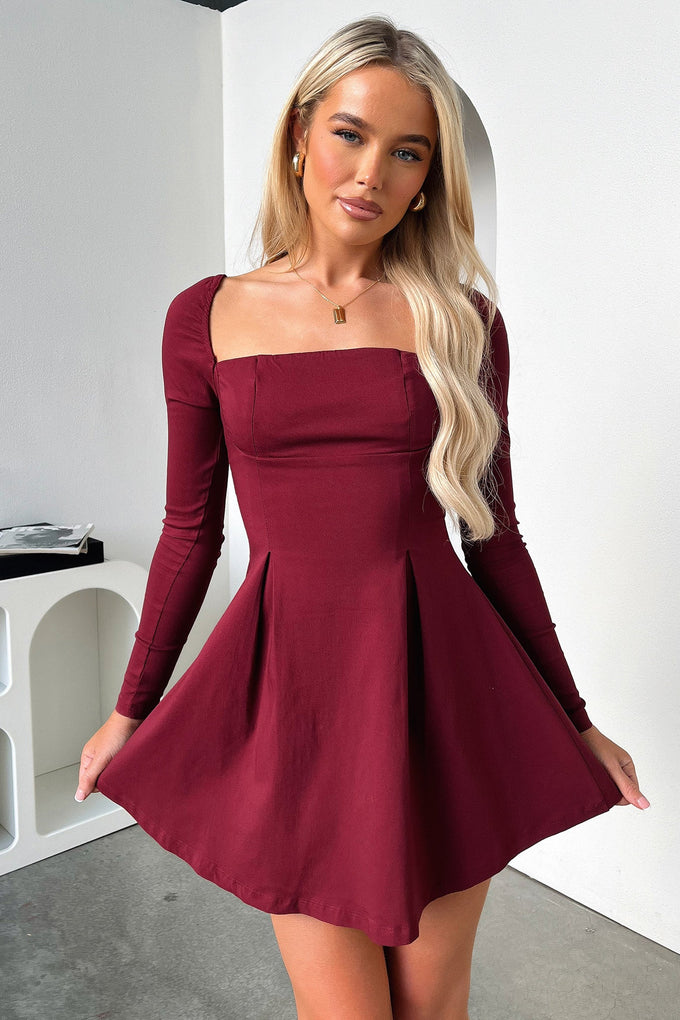 Tabitha Long Sleeve Mini Dress - Burgundy – Thats So Fetch NZ
